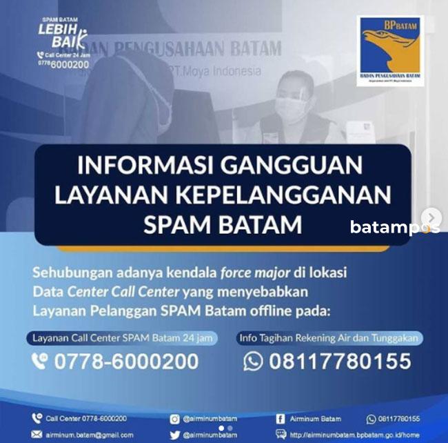 SPAM Batam Umumkan Gangguan Layanan di Call Center, Sampaikan Keluhan ...